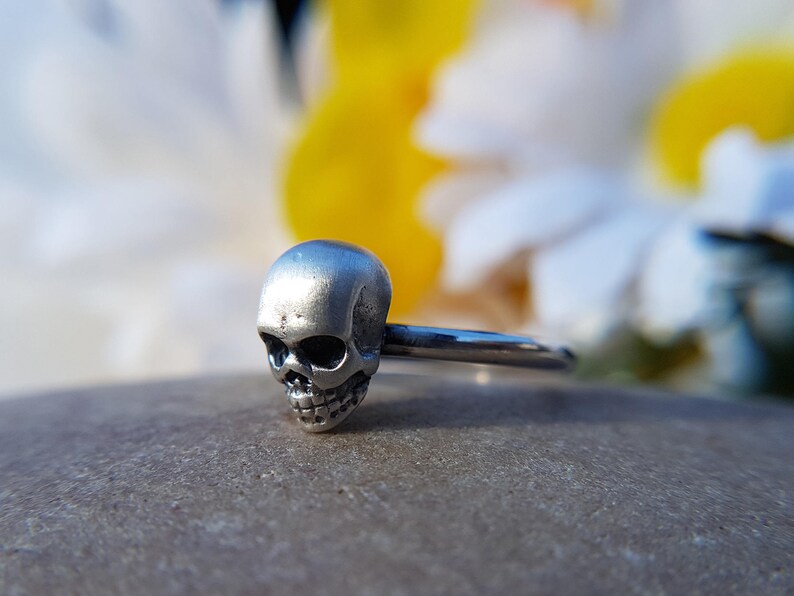 Mini solid silver skull ring Alternative Jewellery Small | Etsy