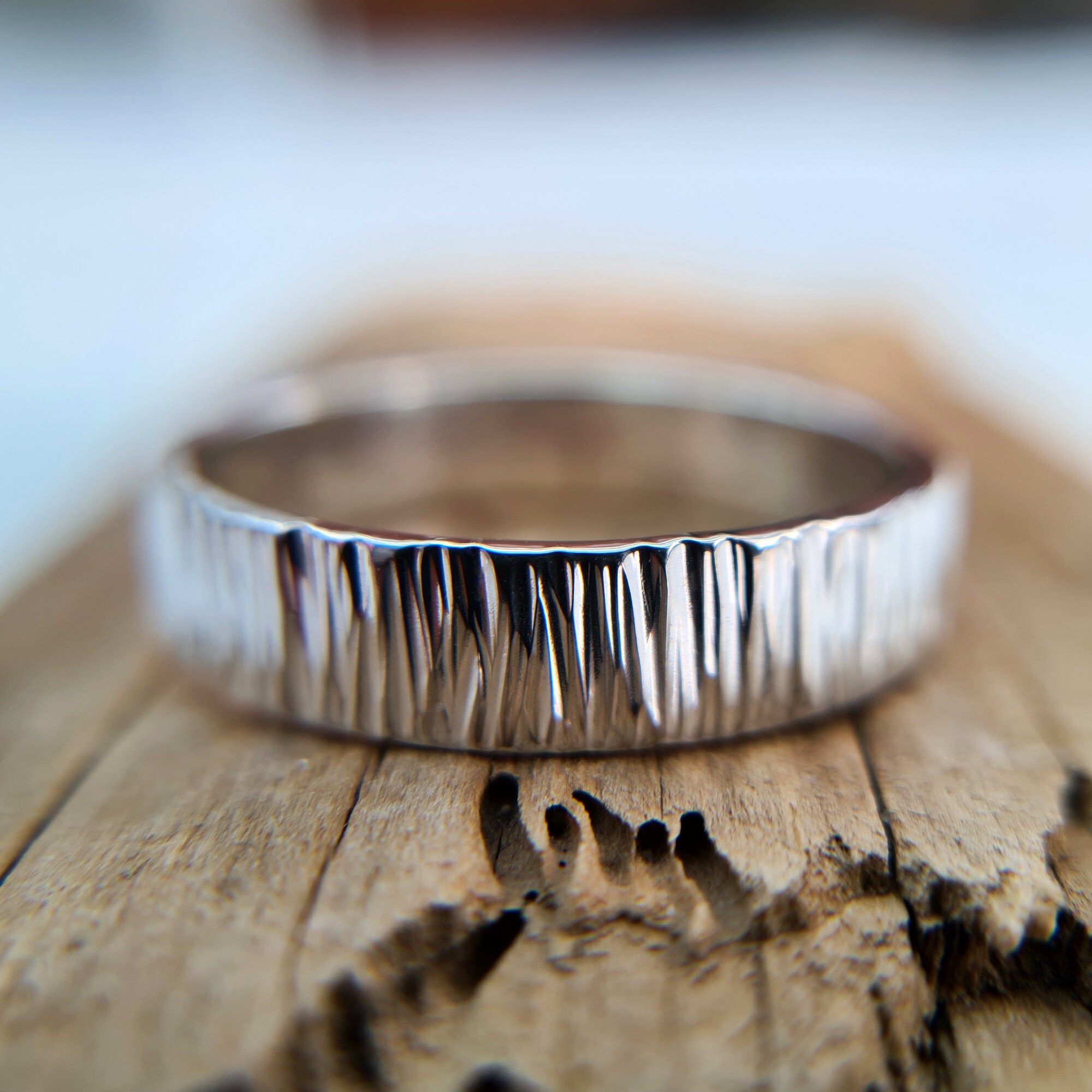 Tree Bark Texture Ring Botanical Silver Band Mother's - Etsy