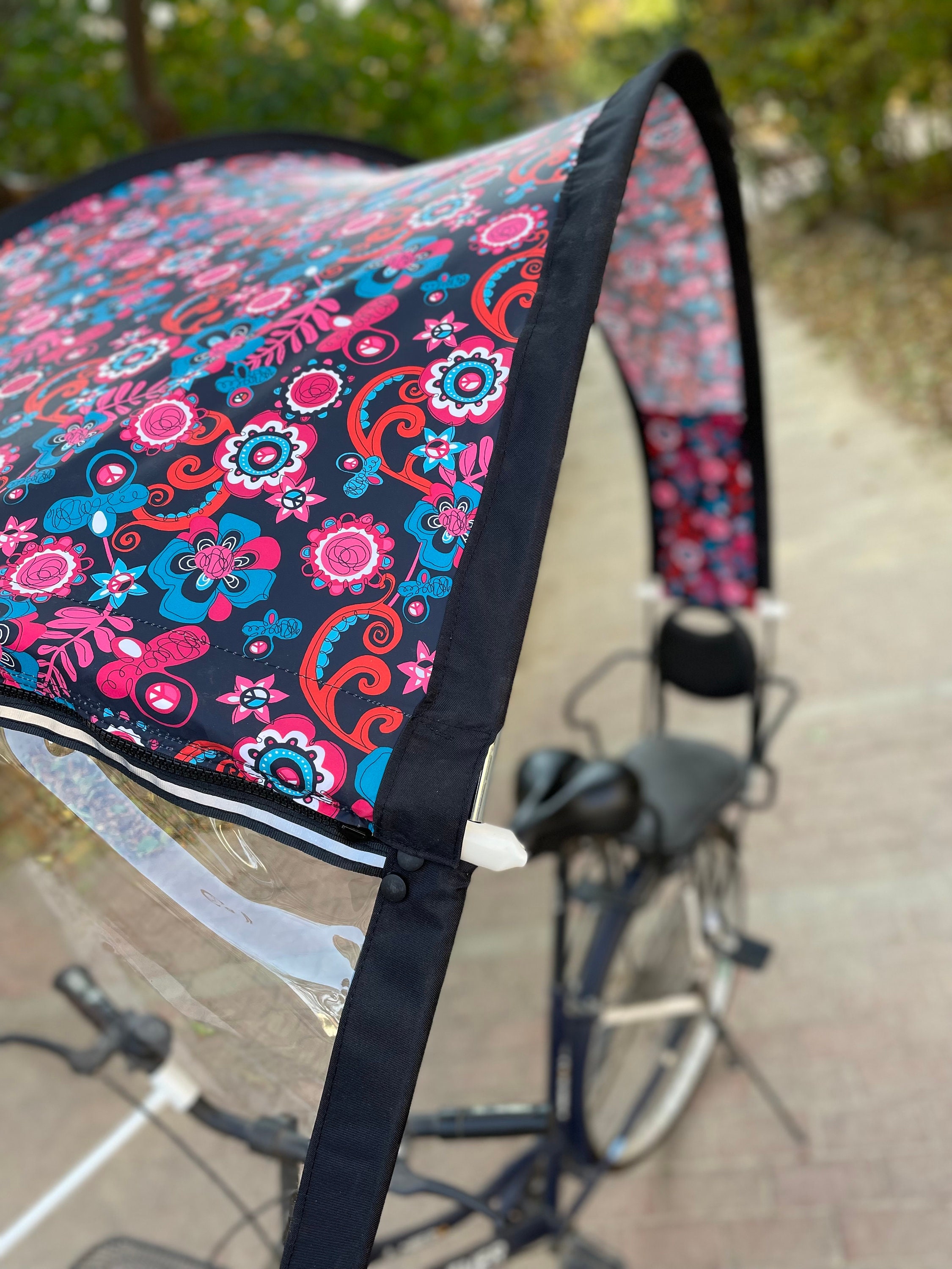 Bicycle Rain Hood With Multi-colored Floral Patterns and Flexible ...