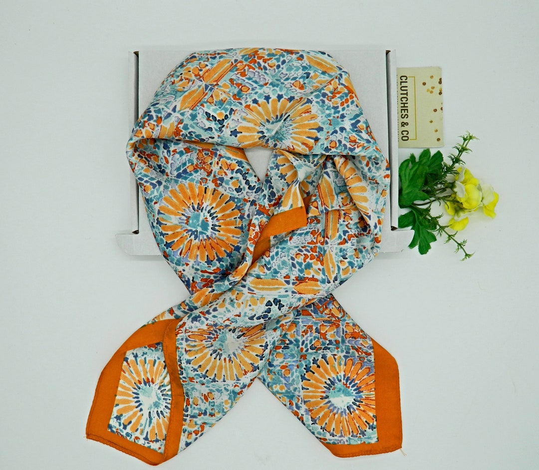 Neck Scarf, Deep Orange Batik Design Neck Scarf, 70 X 70 Cm Scarf ...