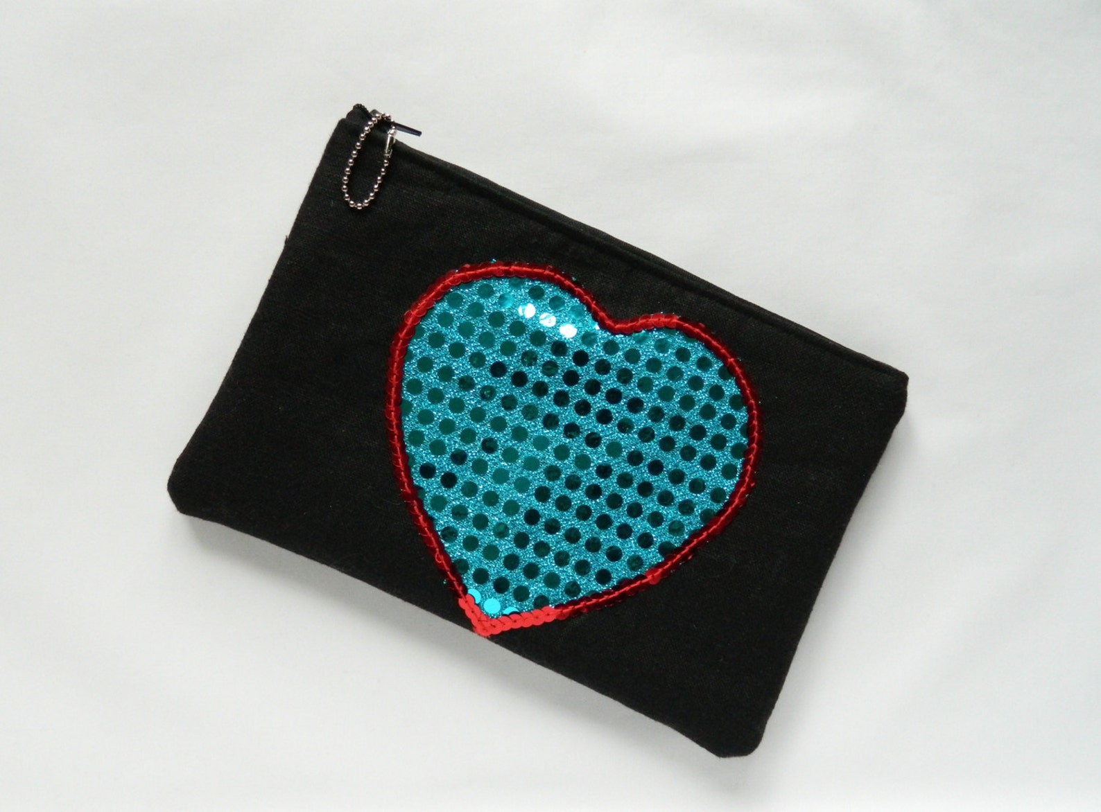 Zipper Clutch, Sequin Zipper Clutch, Black and Turquoise Clutch ...
