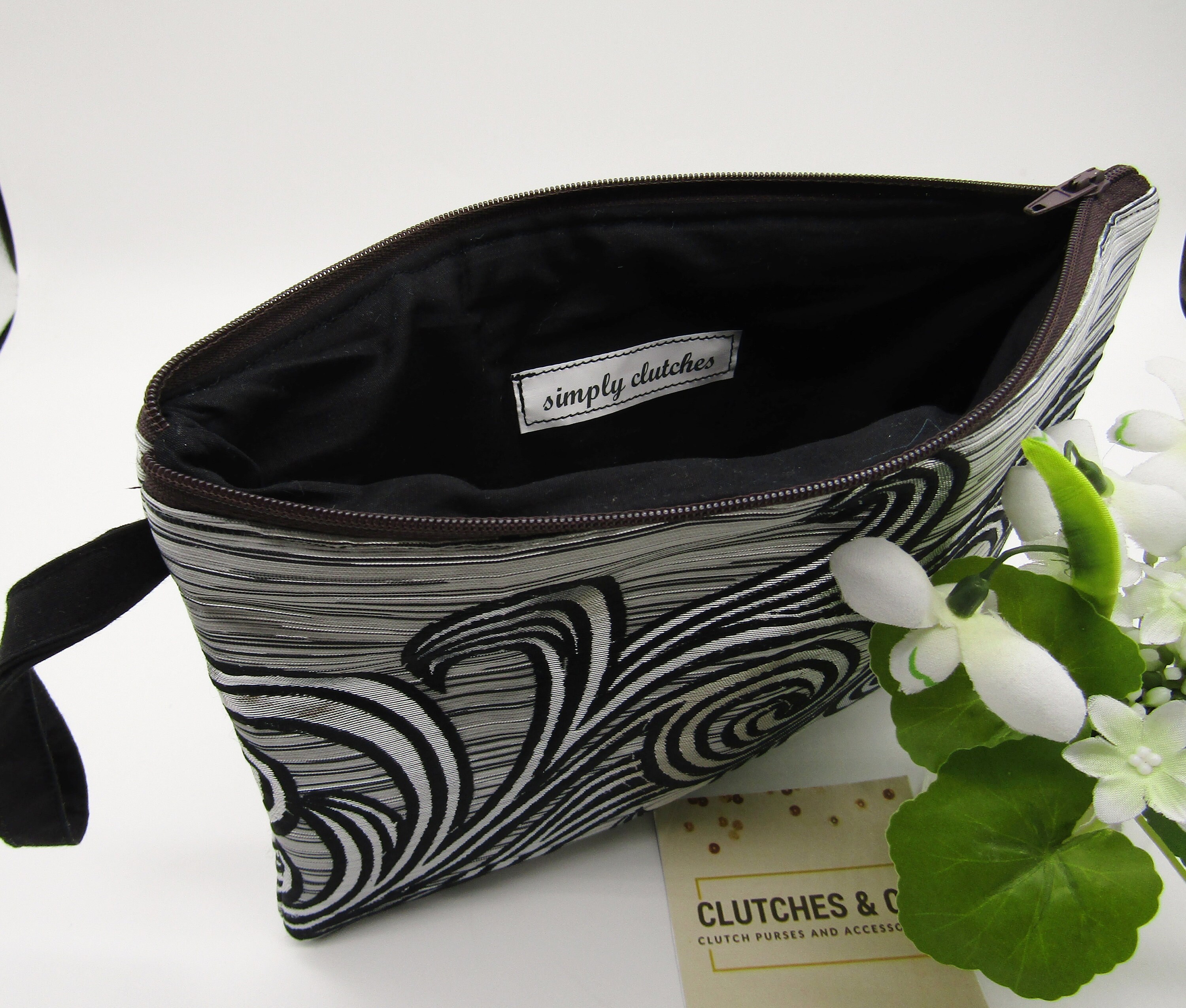 Metallic Silver and Black Zipper Clutch Purse, Metallic Silver Zipper ...