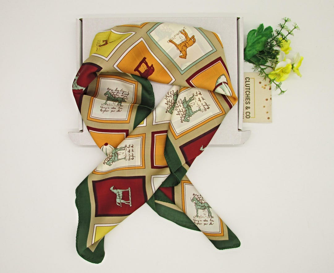 Ladies Neck Scarf, Horse Design Ladies Scarf, Hair Scarf, 70 X 70 Cm ...