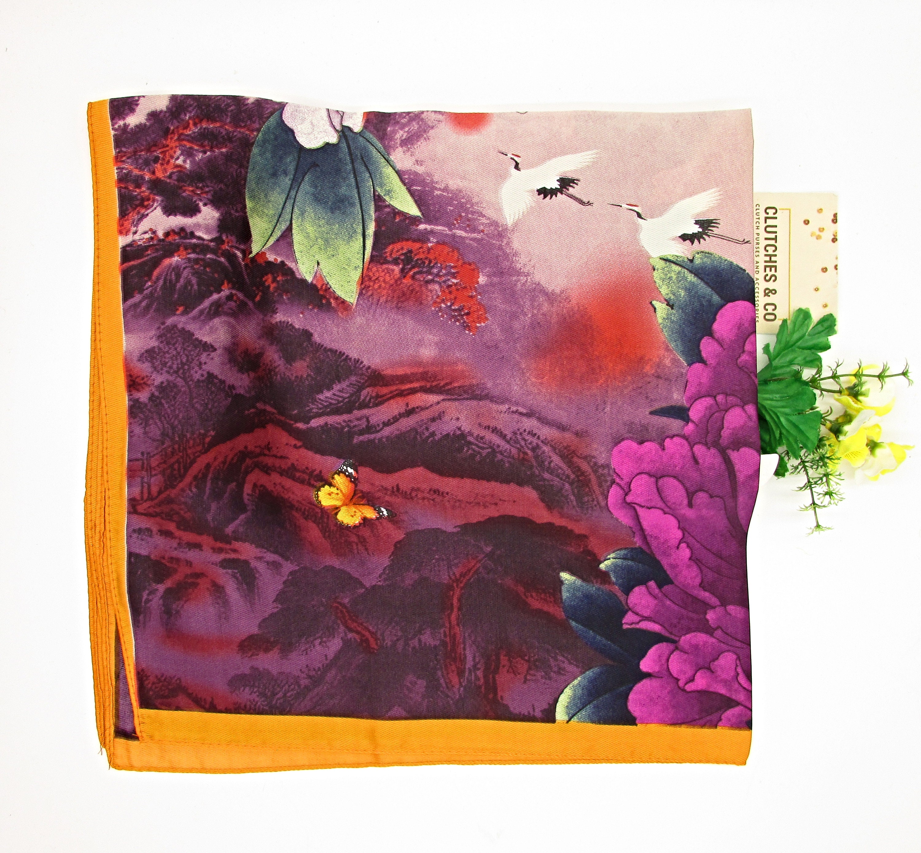 Ladies Neck Scarf, Purple Floral Scarf, Hair Scarf, 70 X 70 Cm Scarf ...