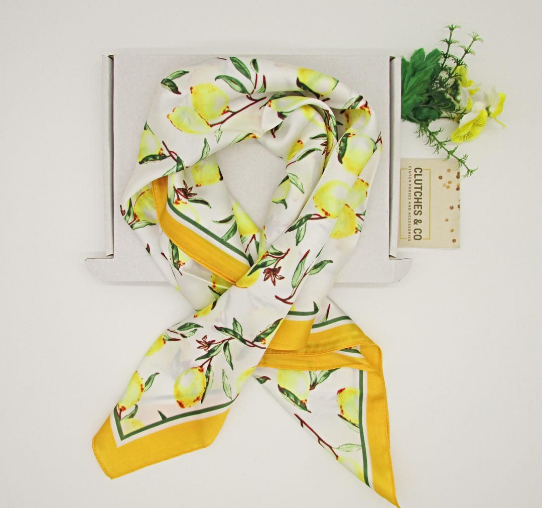 Ladies Neck Scarf, Lemon Prints Square Scarf, Stylish Hair Scarf, 70 X ...