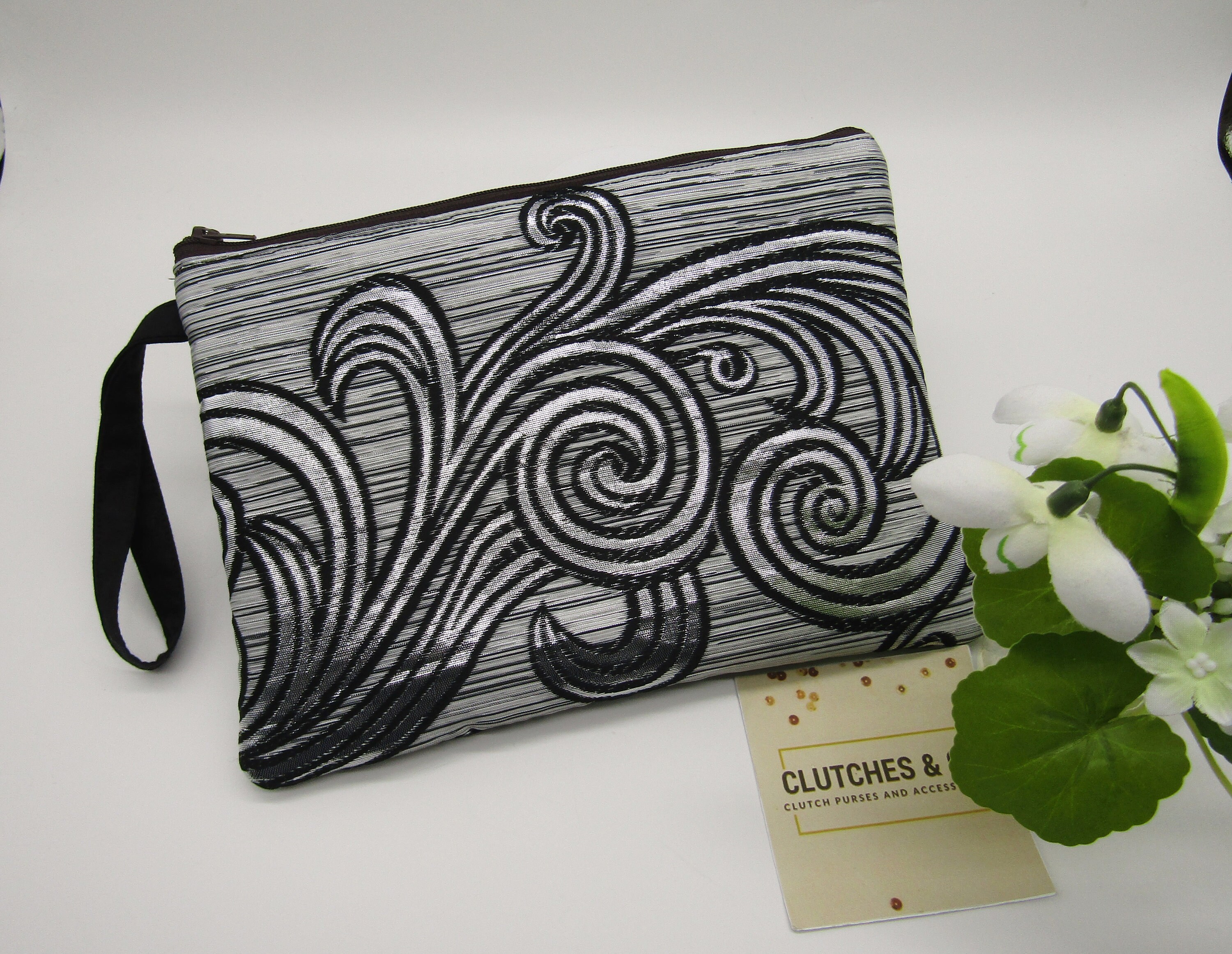 Metallic Silver and Black Zipper Clutch Purse, Metallic Silver Zipper ...