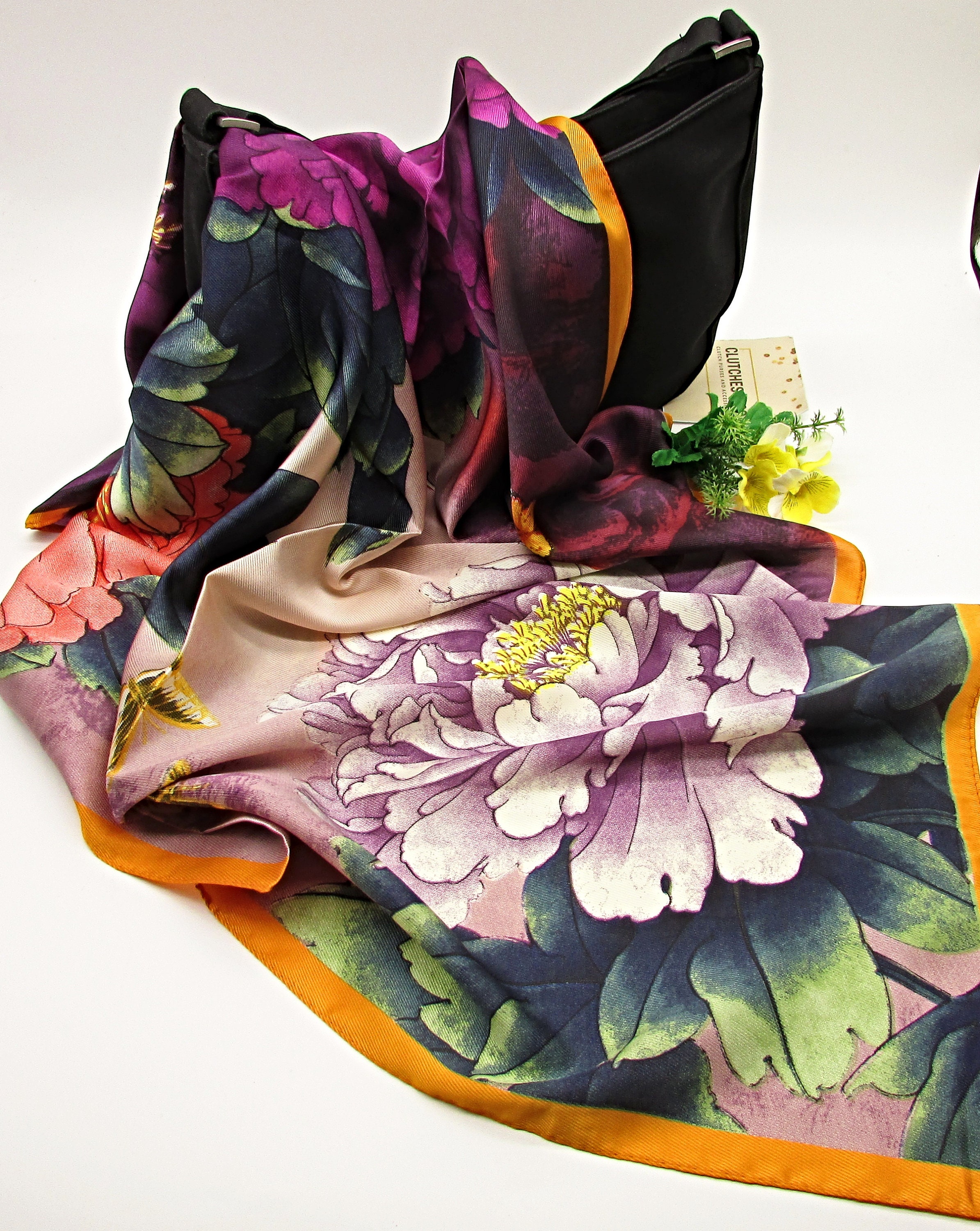 Ladies Neck Scarf, Purple Floral Scarf, Hair Scarf, 70 X 70 Cm Scarf ...