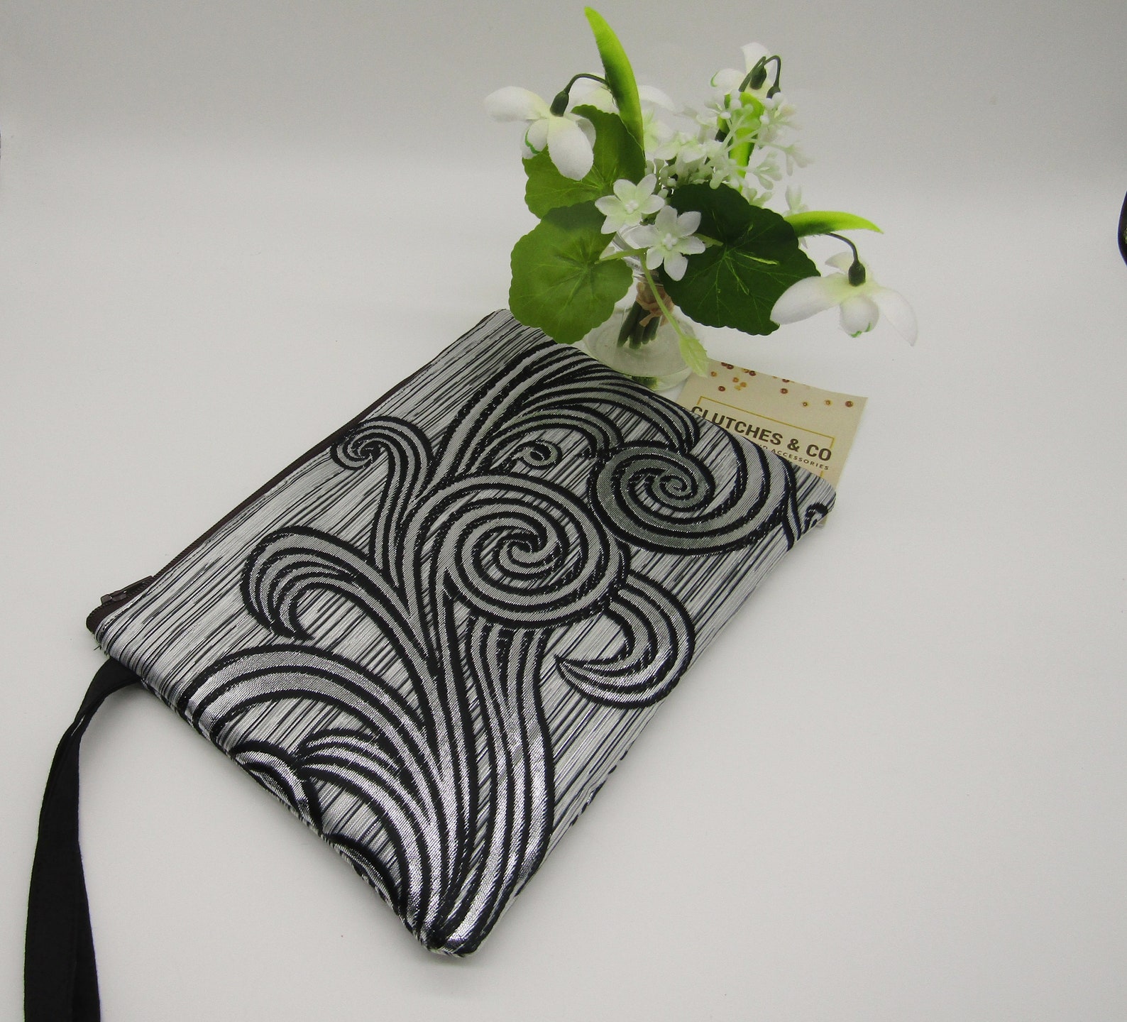 Metallic Silver and Black Zipper Clutch Purse, Metallic Silver Zipper ...