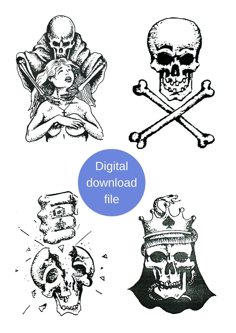 Digital Download File, Tattoo, Skulls & Devils, 25 Black White Images, Prison Tattoo, Tattoo ...