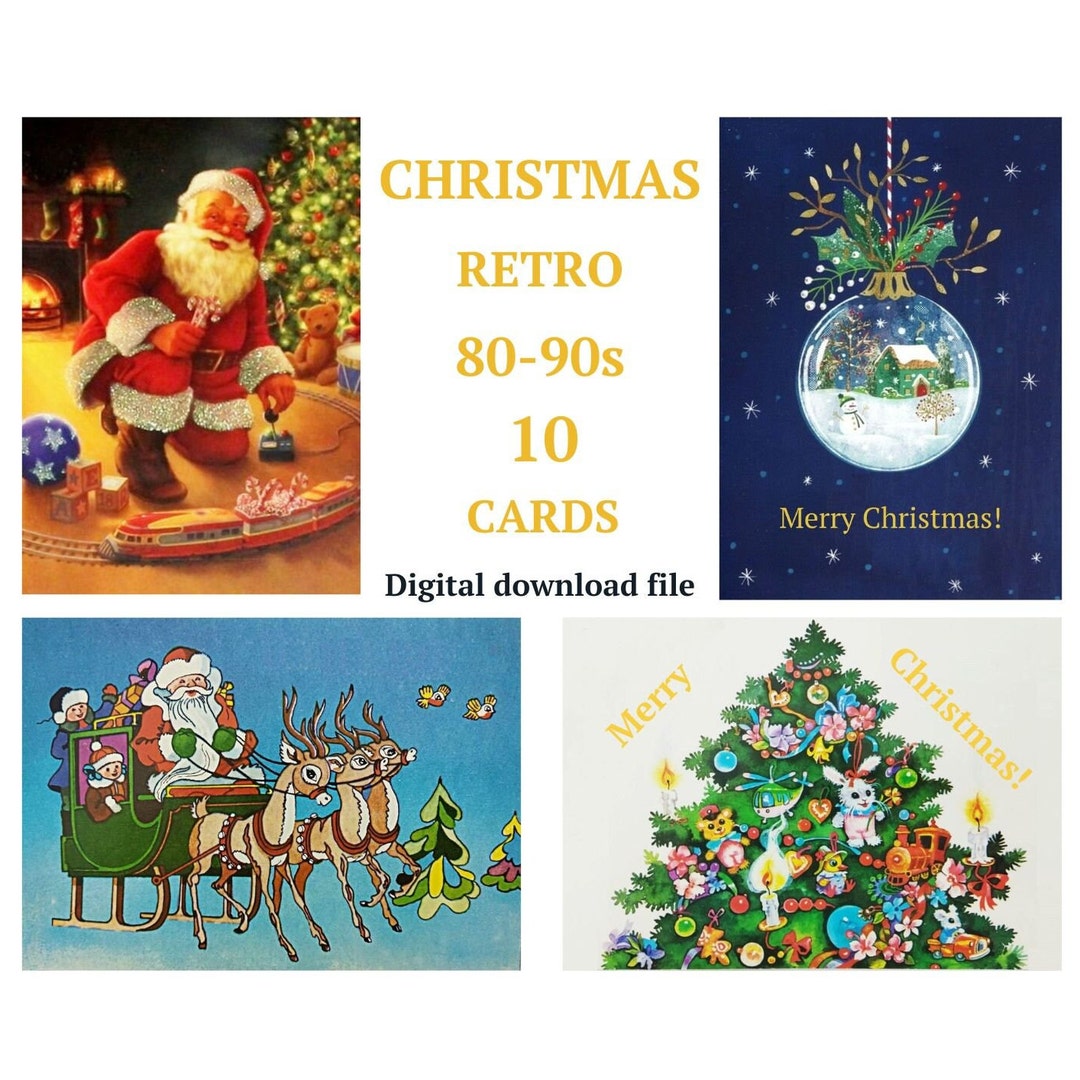 Digital Download File, 10 Cards, Christmas Cards, Retro Cards, 80-90s ...