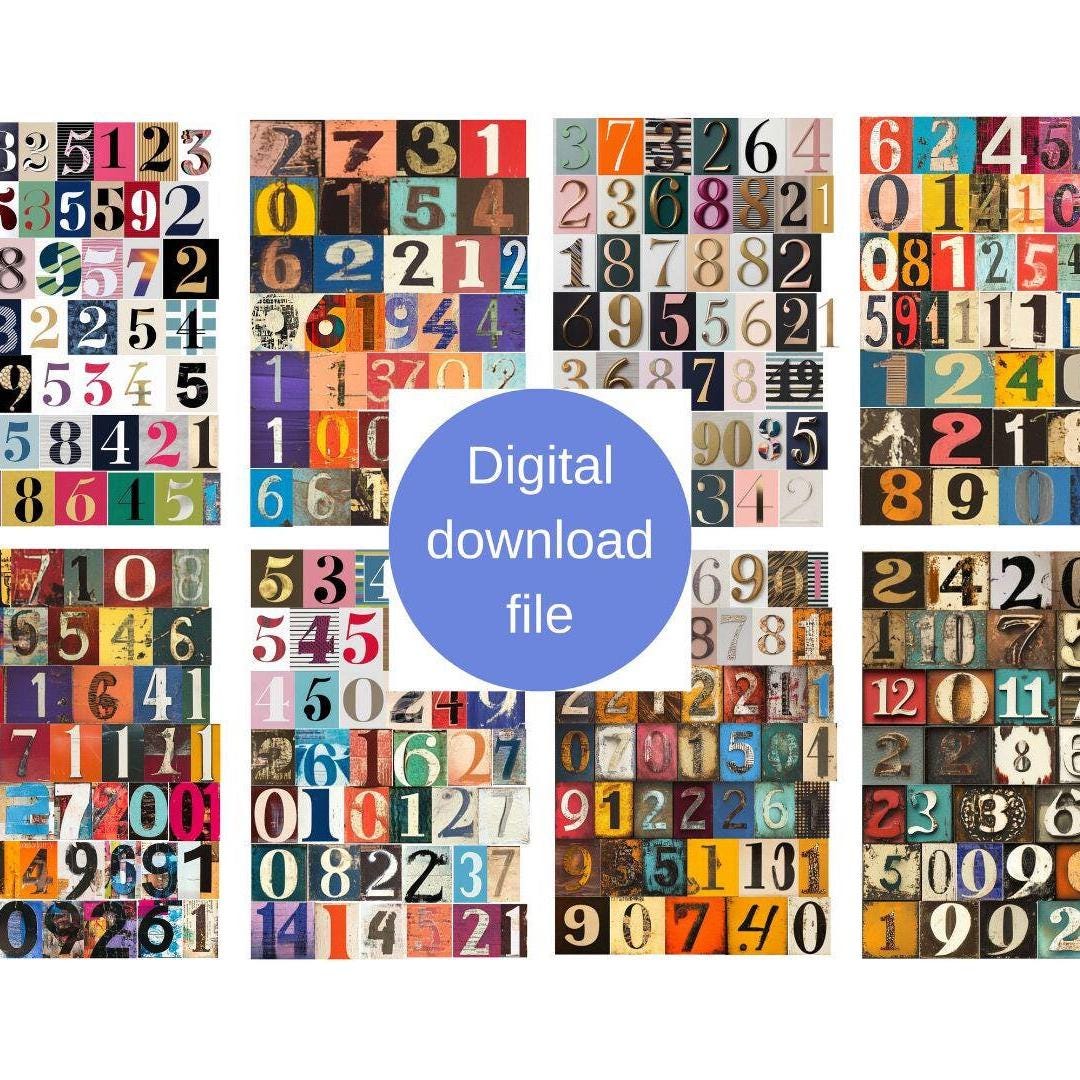 Digital Images, Numbers, 10 Sheets of A4, Printable Letters, Numbers ...