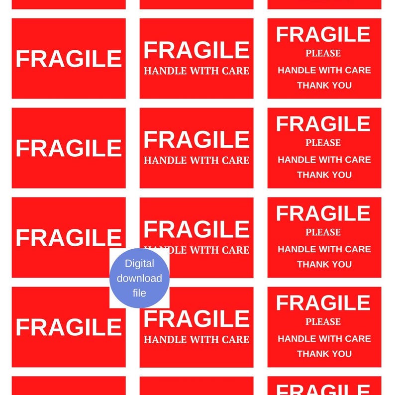 Stickers, Fragile, A4, Small Fragile Stickers, Three Different ...