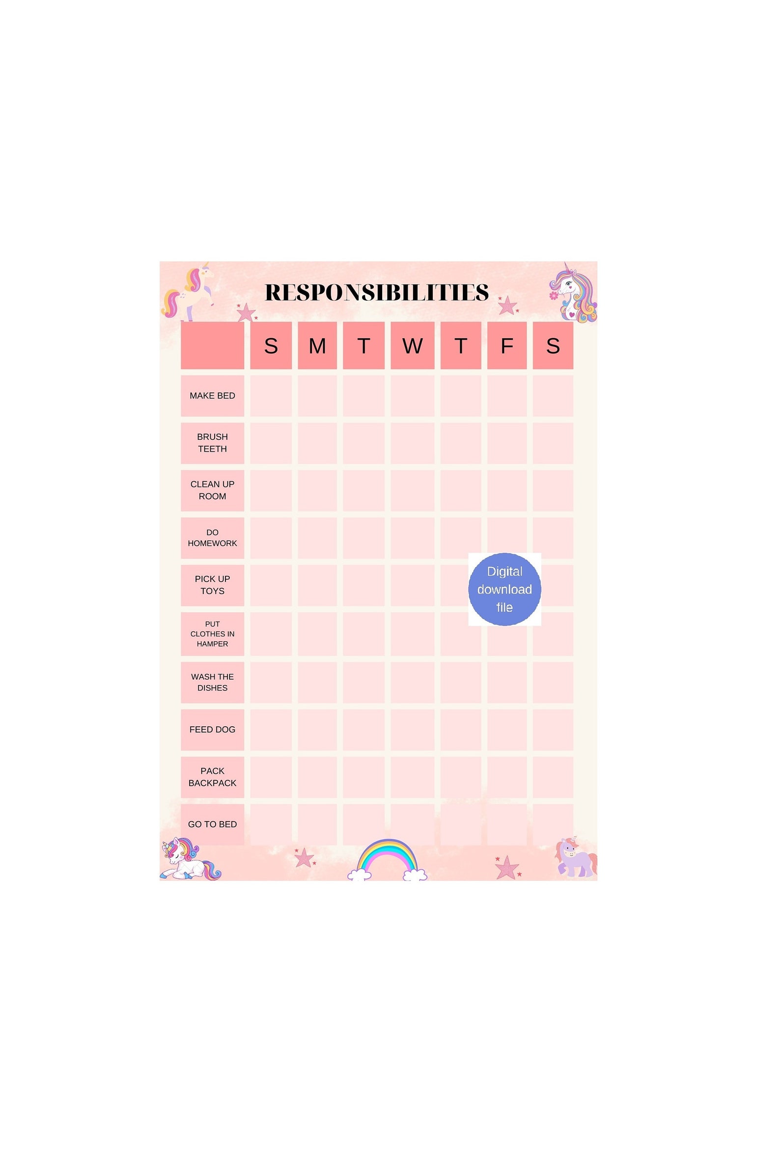 Daily Chores Responsibility Chart Printable Daily - Etsy