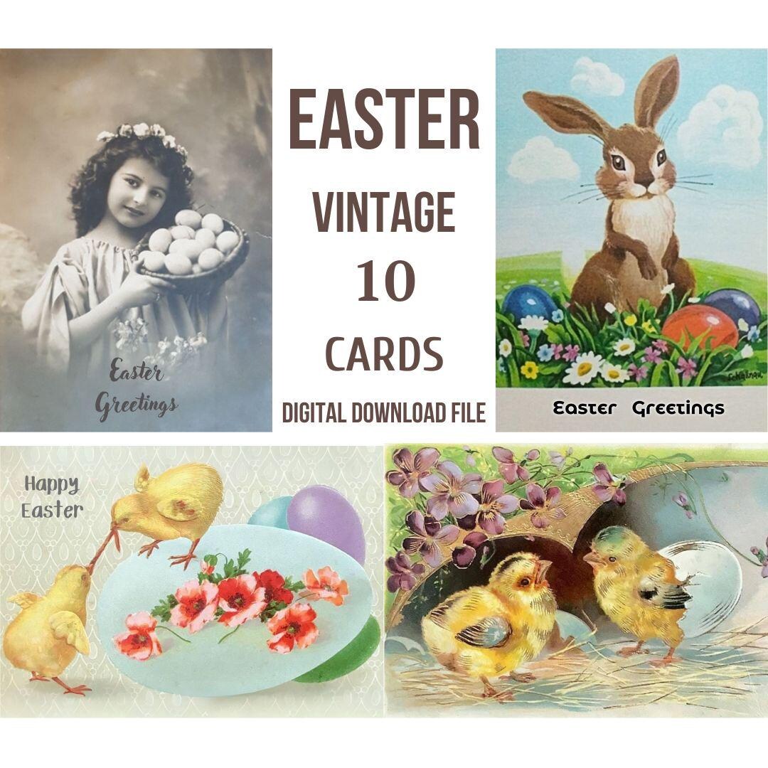 Digital Easter Cards, 10 Cards, Vintage, Easter Card Printable, Easter ...