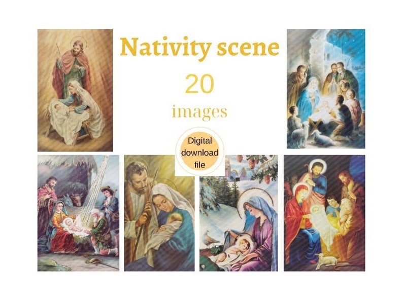 Digital Cards, Nativity Scene, Set 20 Cards, Religious Cards, Christmas ...