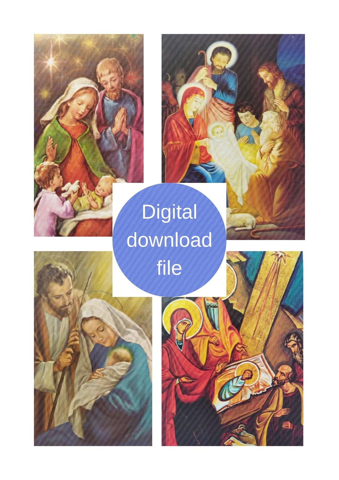 Digital Download File, 20 Cards, Nativity Scene, Christmas Card ...