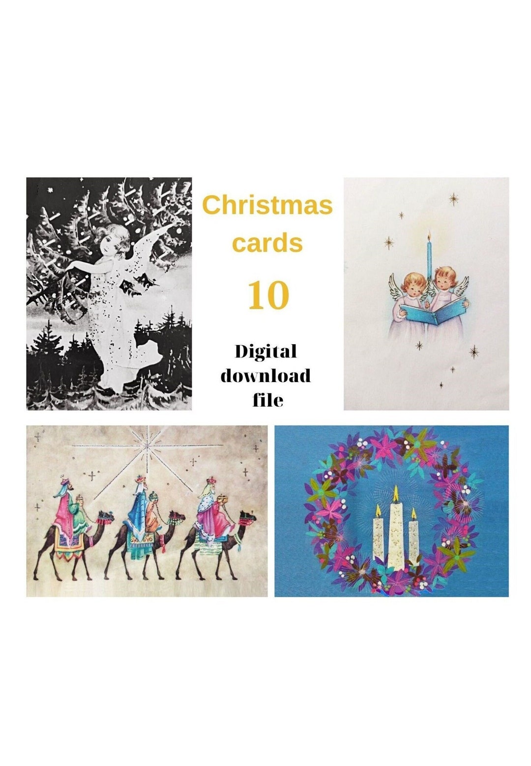 Digital Download File, 12 Cards, Christmas Cards, Christmas Card ...