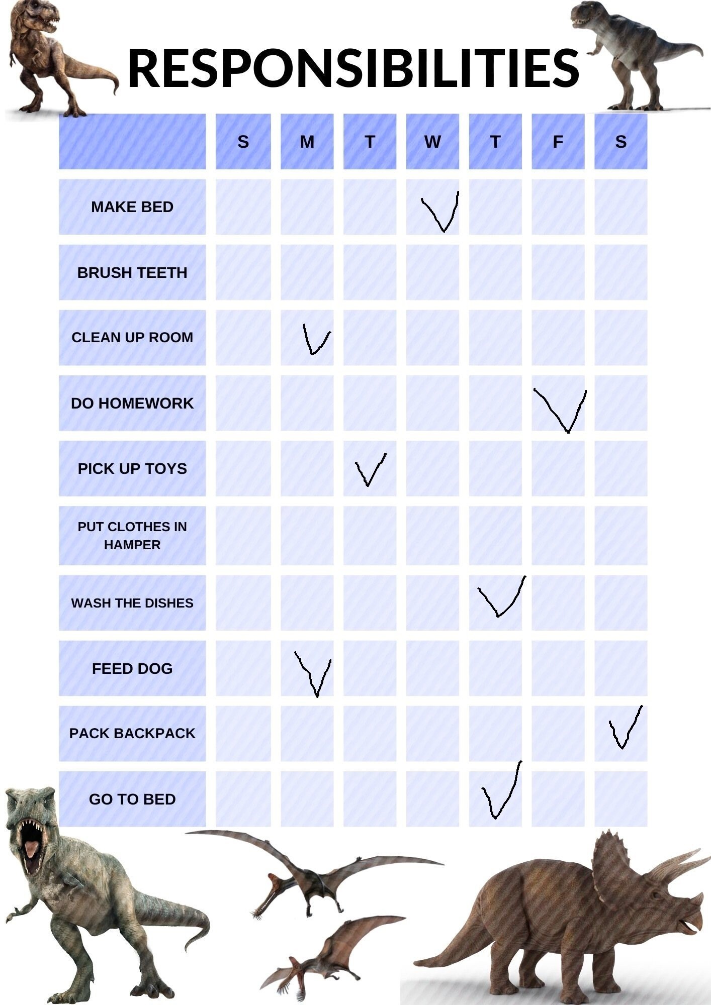 Daily Chores Responsibility Chart Printable, Daily Responsibility Chart ...