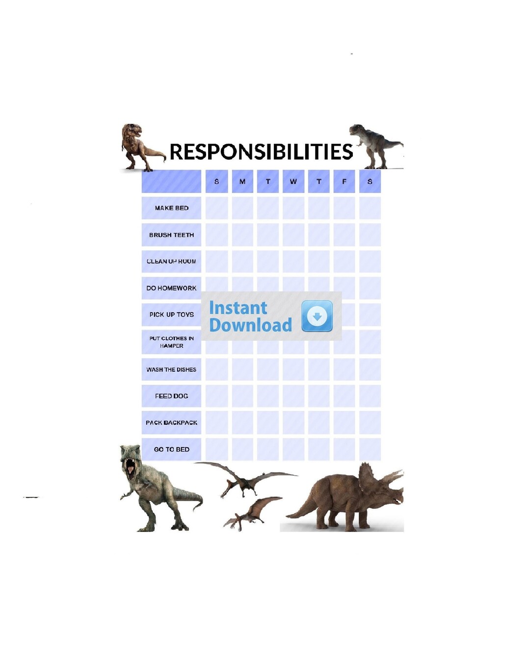 Daily Chores Responsibility Chart Printable, Daily Responsibility Chart ...