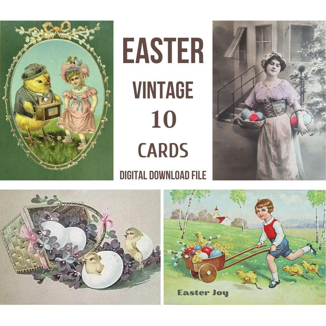 Digital Easter Cards, 10 Cards, Vintage, Easter Card Printable, Easter ...
