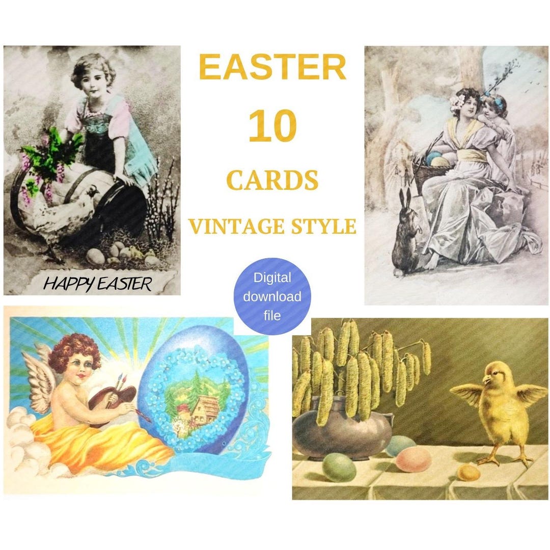 Digital Easter Cards, 10 Cards, Vintage Style Cards, Easter Card ...