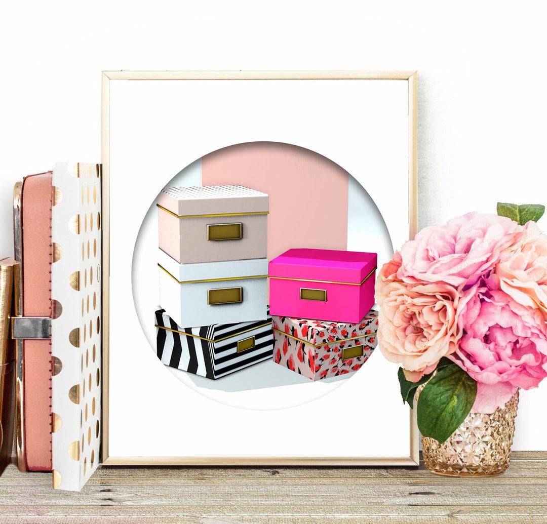 Chic Wall Art Kate Spade Storage Boxes Pink Office Decor Printable Art ...
