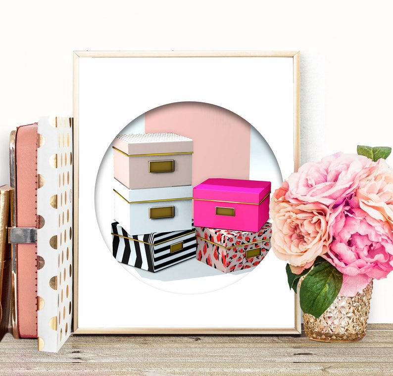 Chic Wall Art Kate Spade Storage Boxes Pink Office Decor Printable Art ...