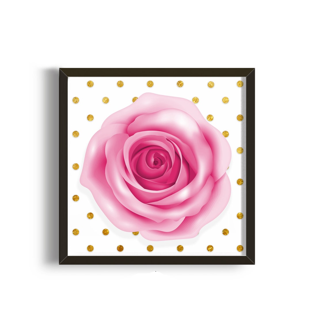 Kitsch Rose: Pink Flower & Gold Glitter Polka Dots, Instant Download ...