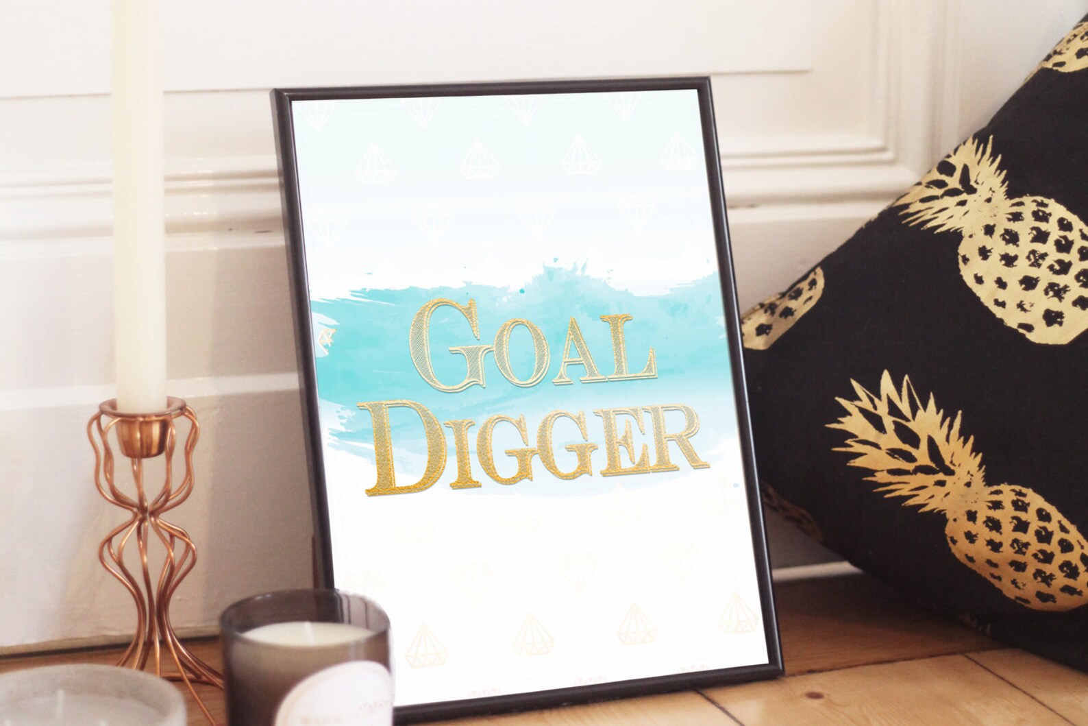 Goal Digger Turquoise and Gold Motivational Quote Watercolor - Etsy