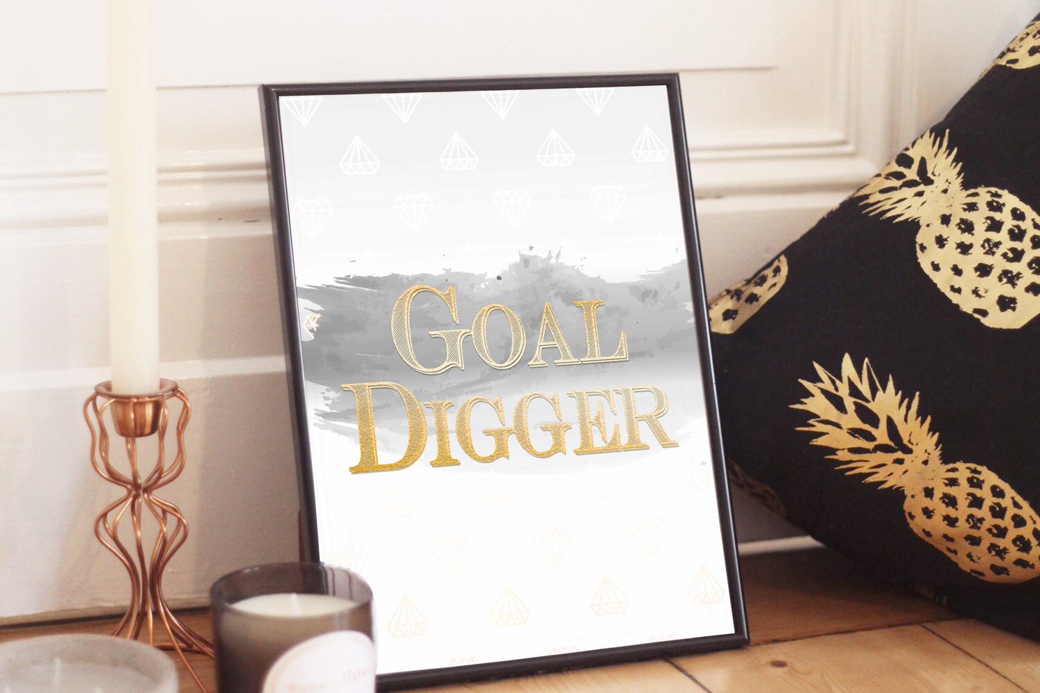 Goal Digger White and Gold Motivational Quote Watercolor - Etsy