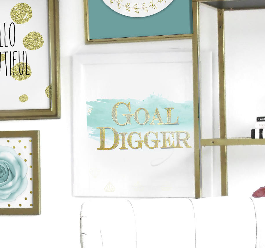 Goal Digger Turquoise and Gold Motivational Quote Watercolor - Etsy