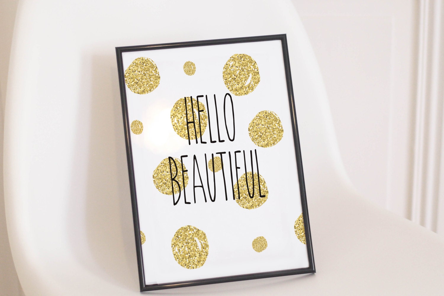 Hello Beautiful - Gold Glitter Dots Printable Poster, Typography ...