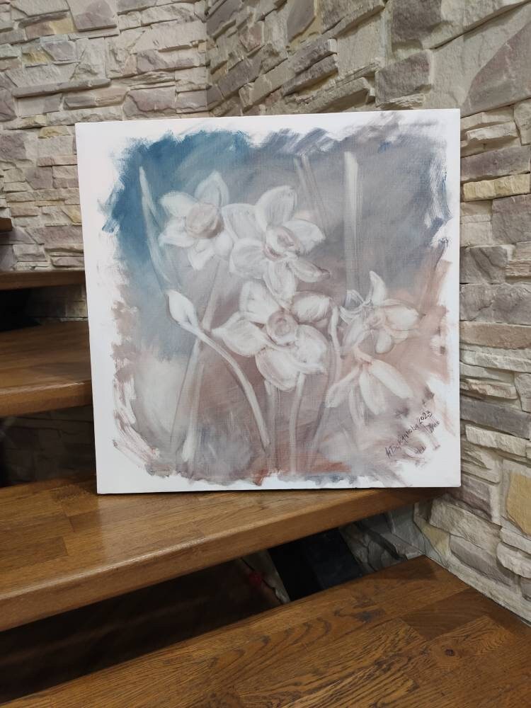 White Shadow of Ghostly Flowers Gently Floral Original Art Delicate ...