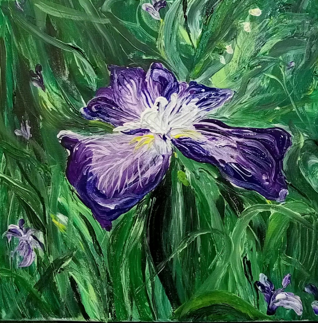 Violet Iris Flower Original Painting Above Bed Decor Floral Wall Art ...