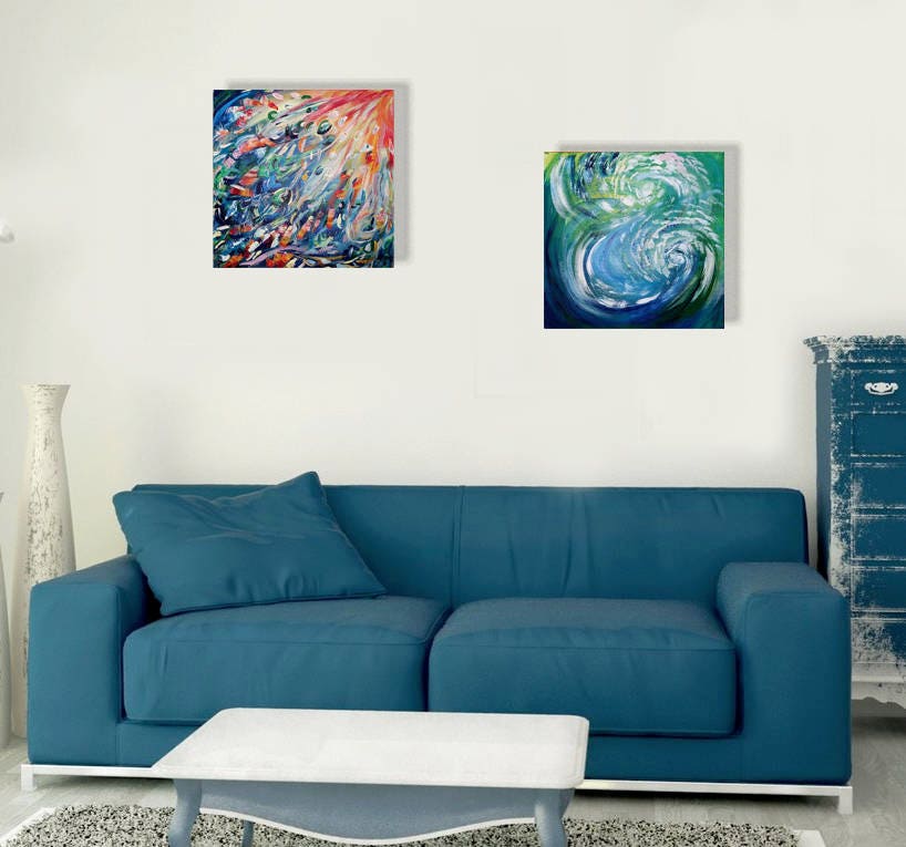 Firebird Tale Original Painting Colorful Living Room Decor Rainbow ...