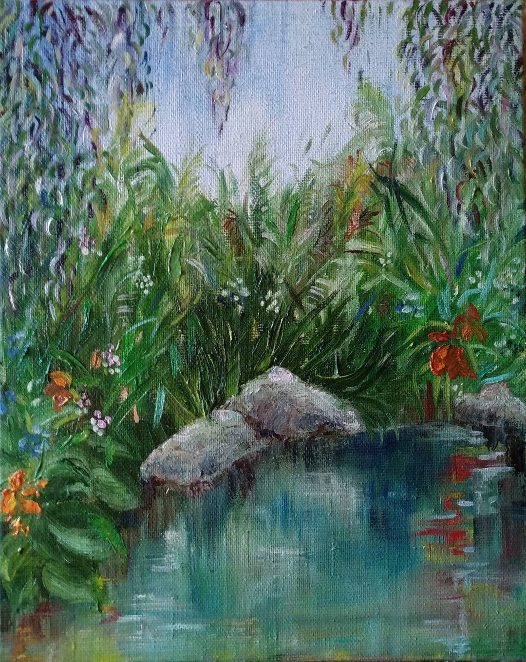 Backwater Original Oil Painting Modern Impressionism Summer Pond ...