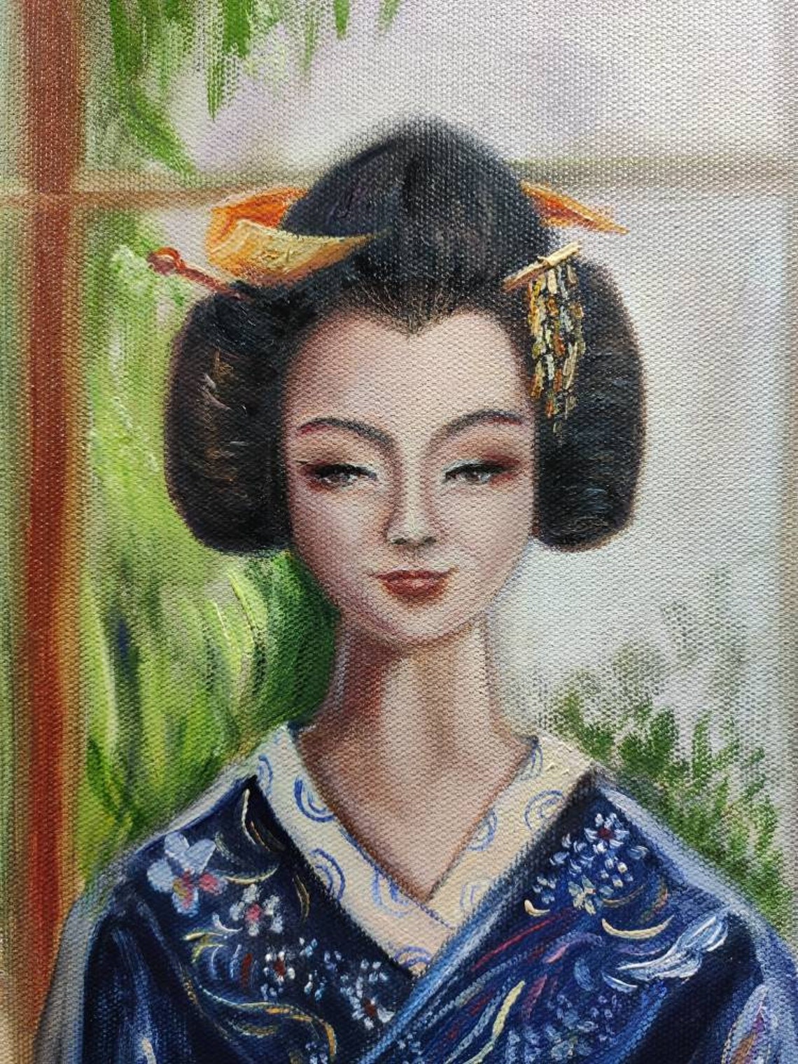 Kyoto Geisha Smile Japanese Traditional Dressed Woman Portrait Original ...