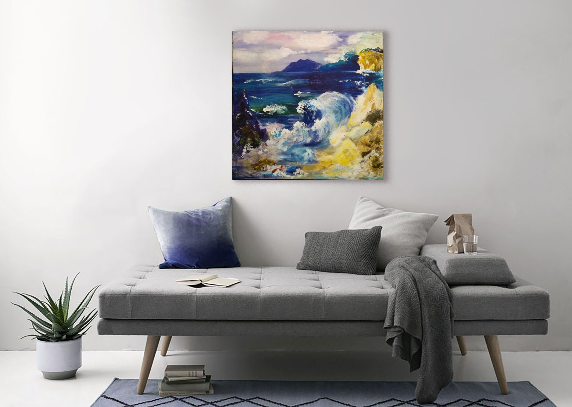 A Rising Wave Original Intuitive Contemporary Art Sea Rocks Landscape ...