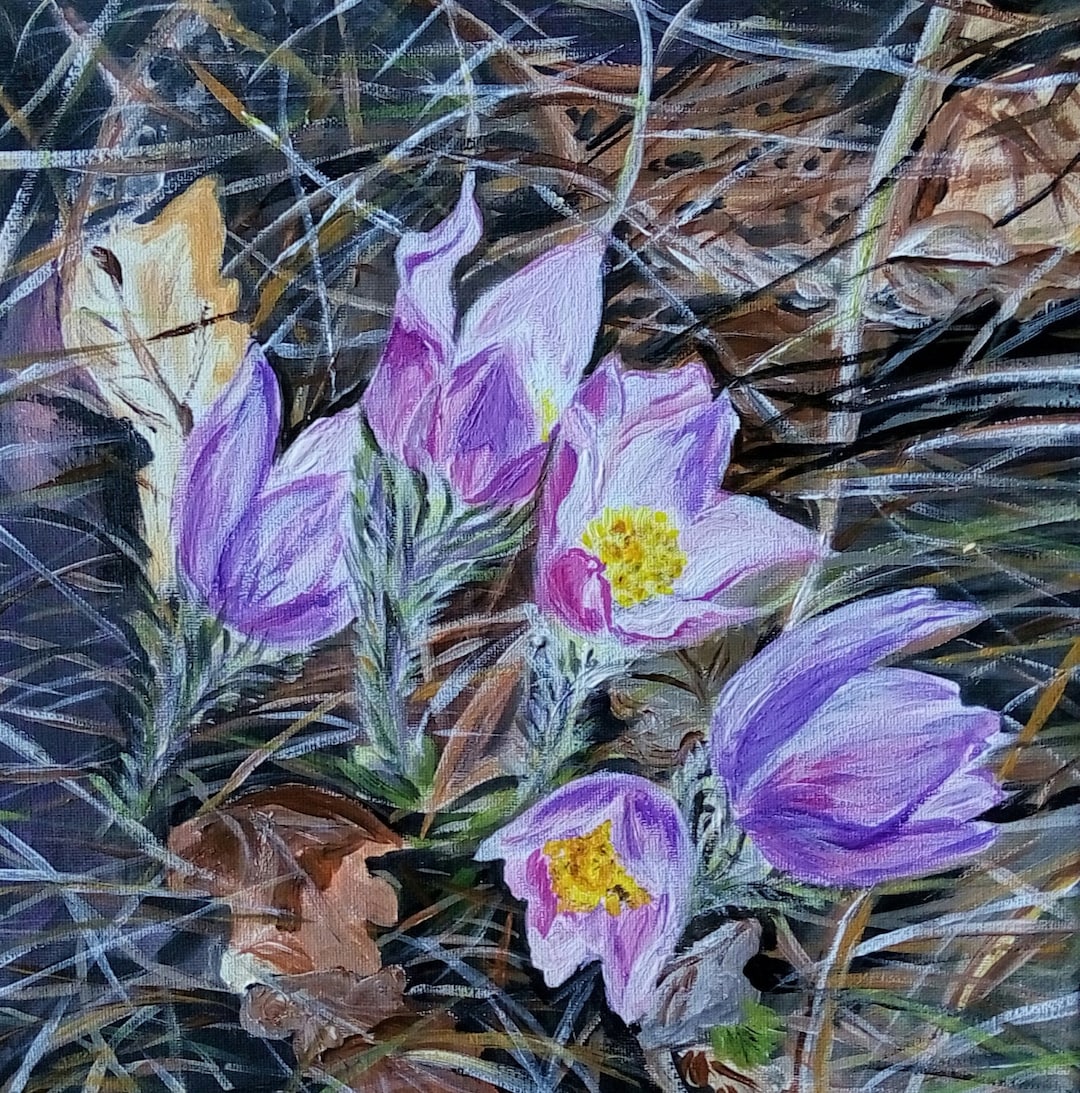 Light Purple Forest Crocus Original Painting Nature Wall Art Lilac ...