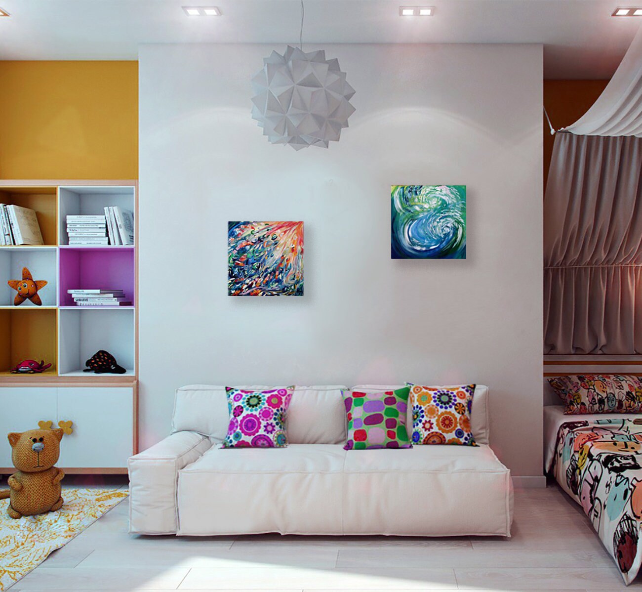 Firebird Tale Original Painting Colorful Living Room Decor Rainbow ...