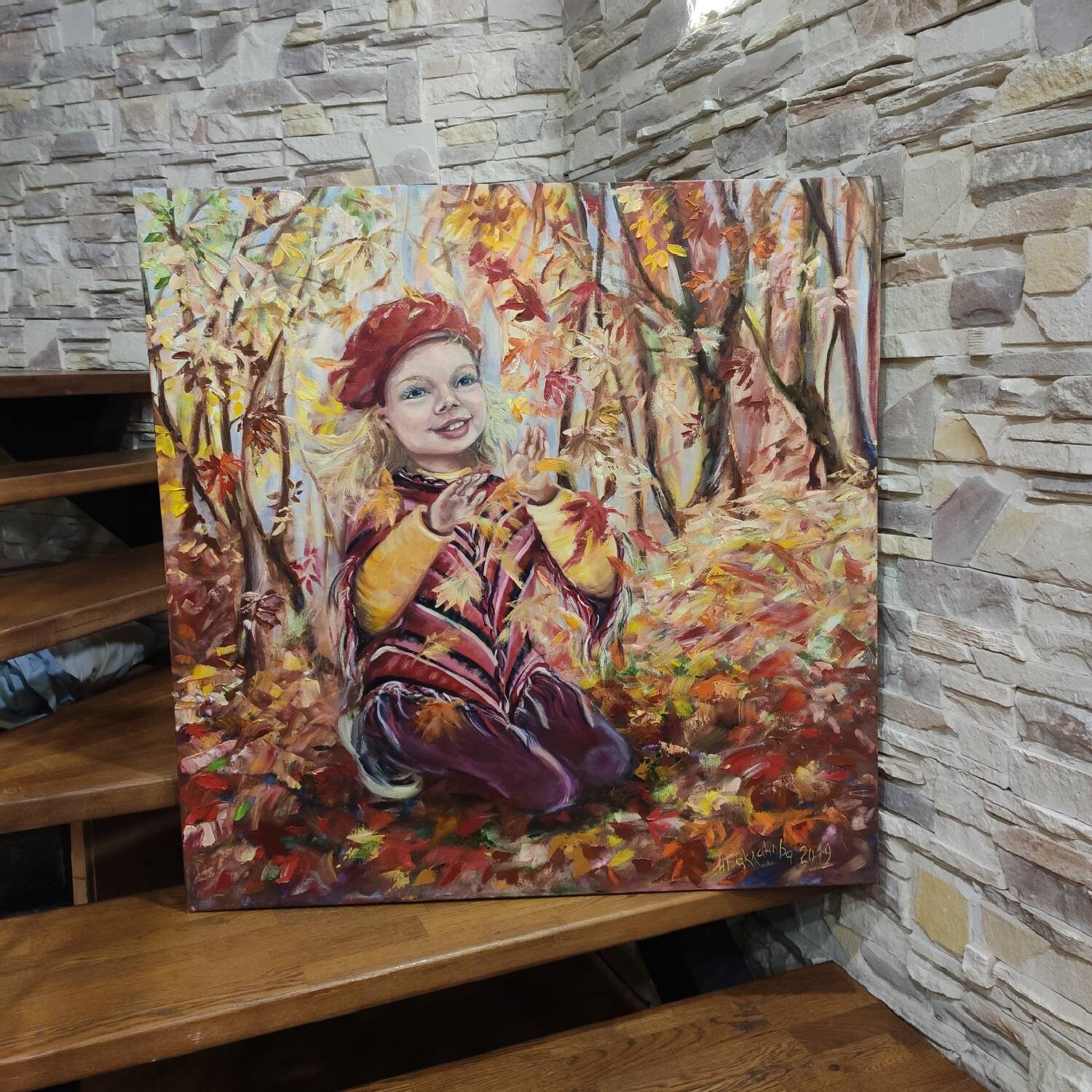 Autumn Joy Girl With Leaves Fall Landscape Original Large Contemporary ...