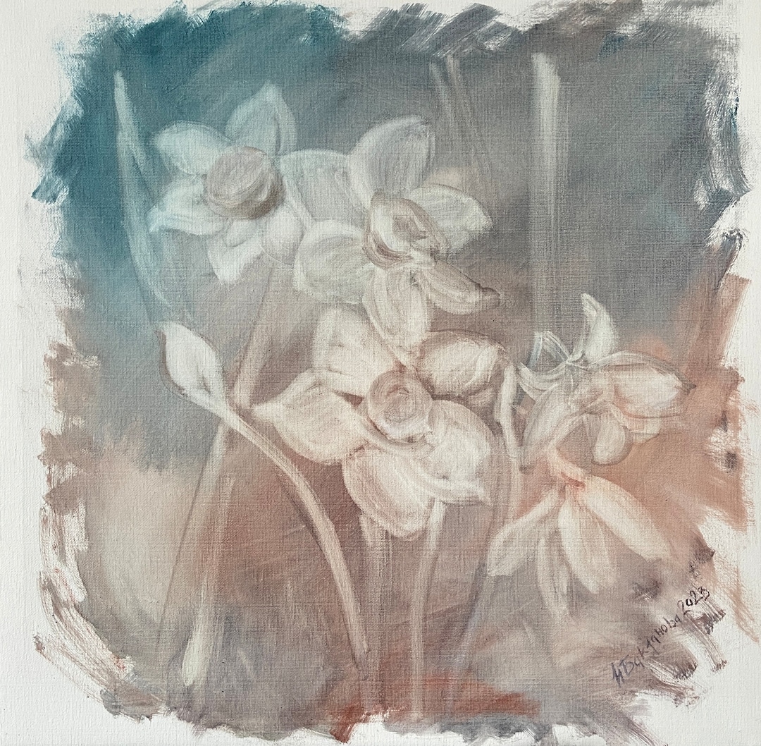 White Shadow of Ghostly Flowers Gently Floral Original Art Delicate ...
