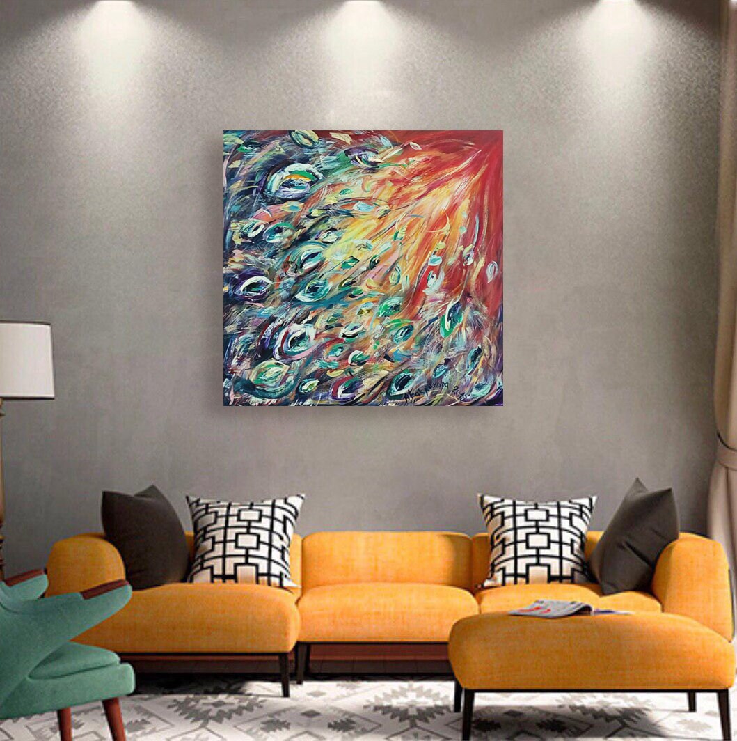 Firebird Tale Abstract Original Painting Vibrant Color Contemporary ...
