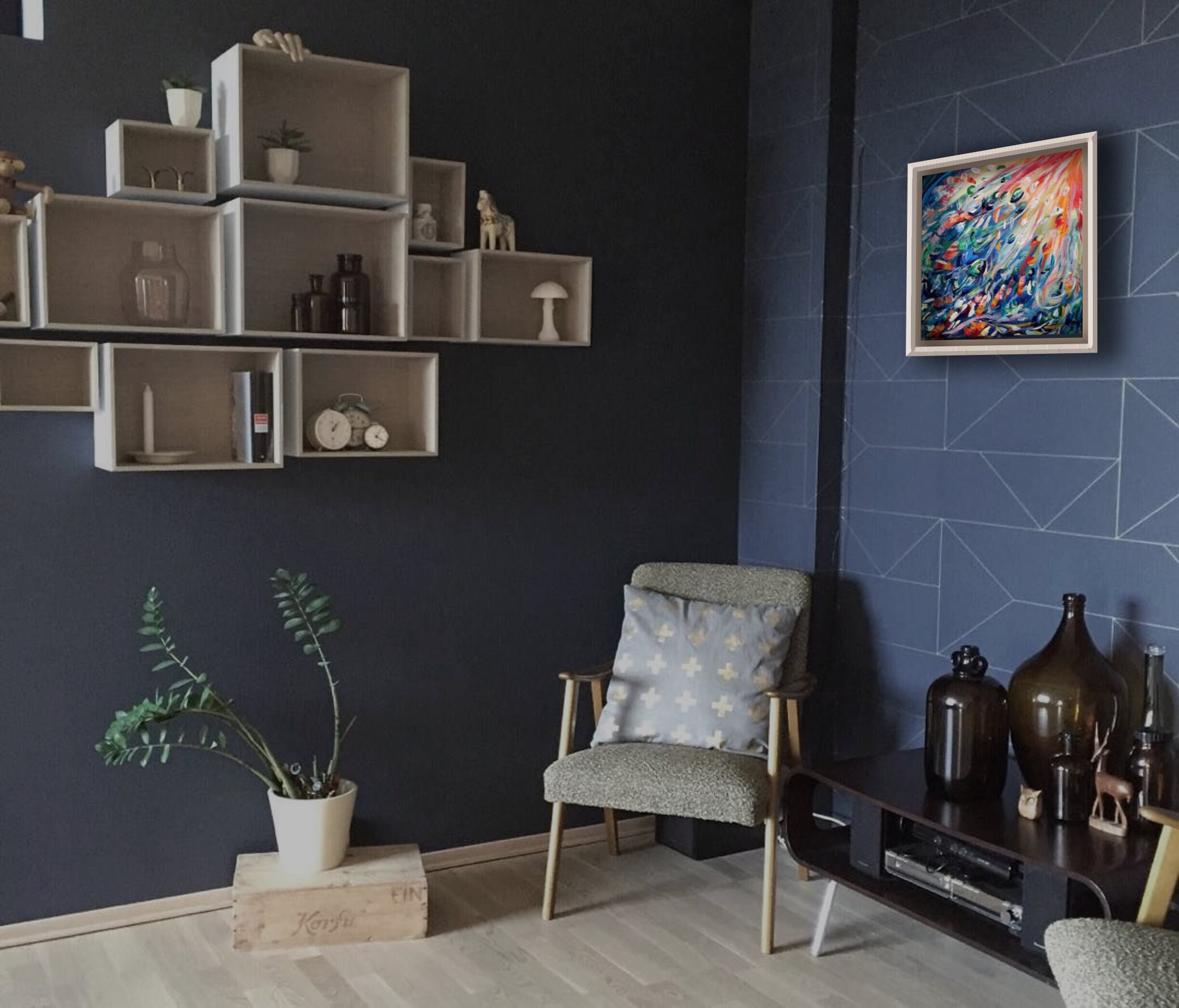 Firebird Tale Original Painting Colorful Living Room Decor Rainbow ...