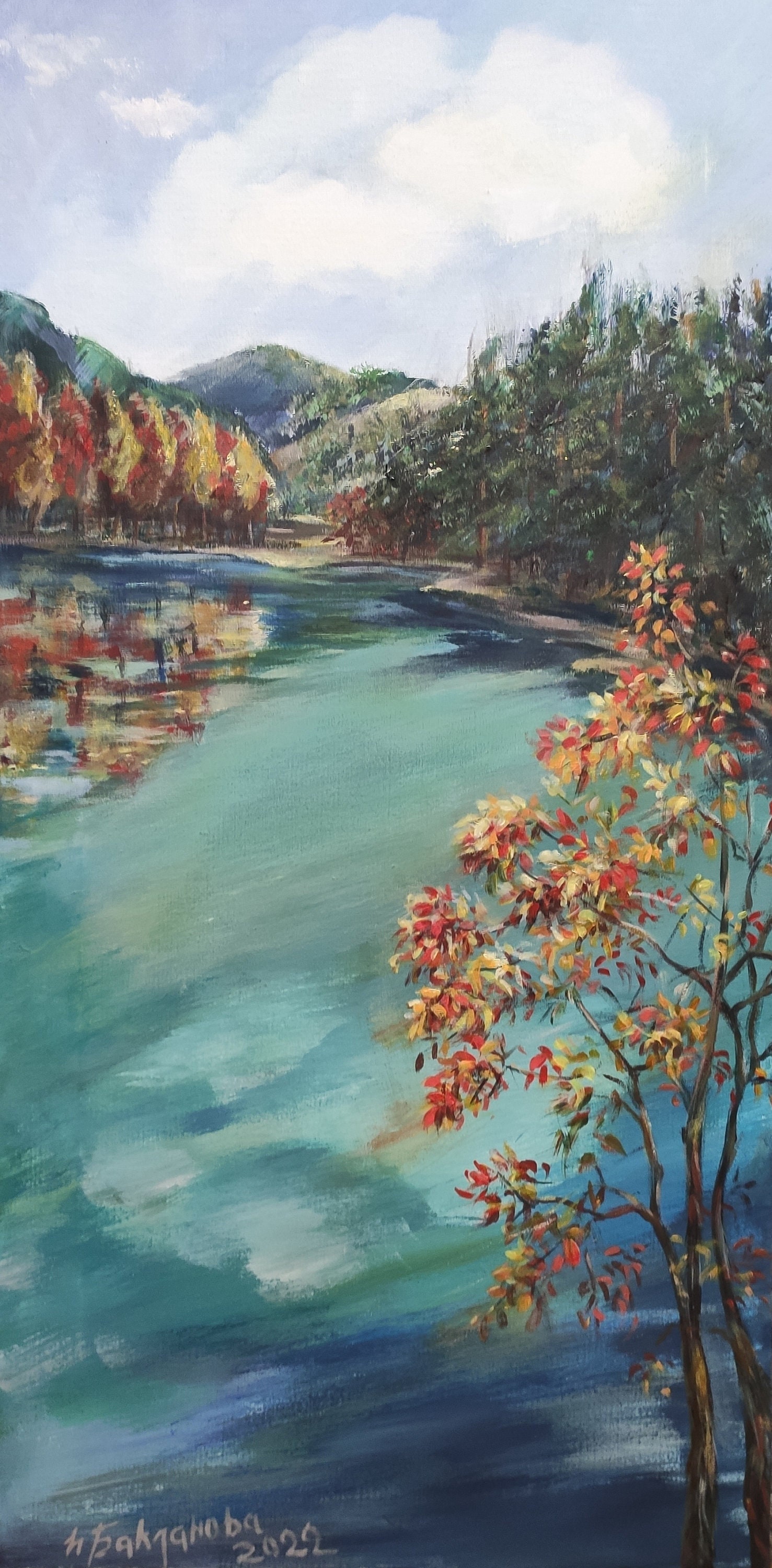 Mountain Lake Autumn Landscape Original Painting Vibrant Fall Leaves ...