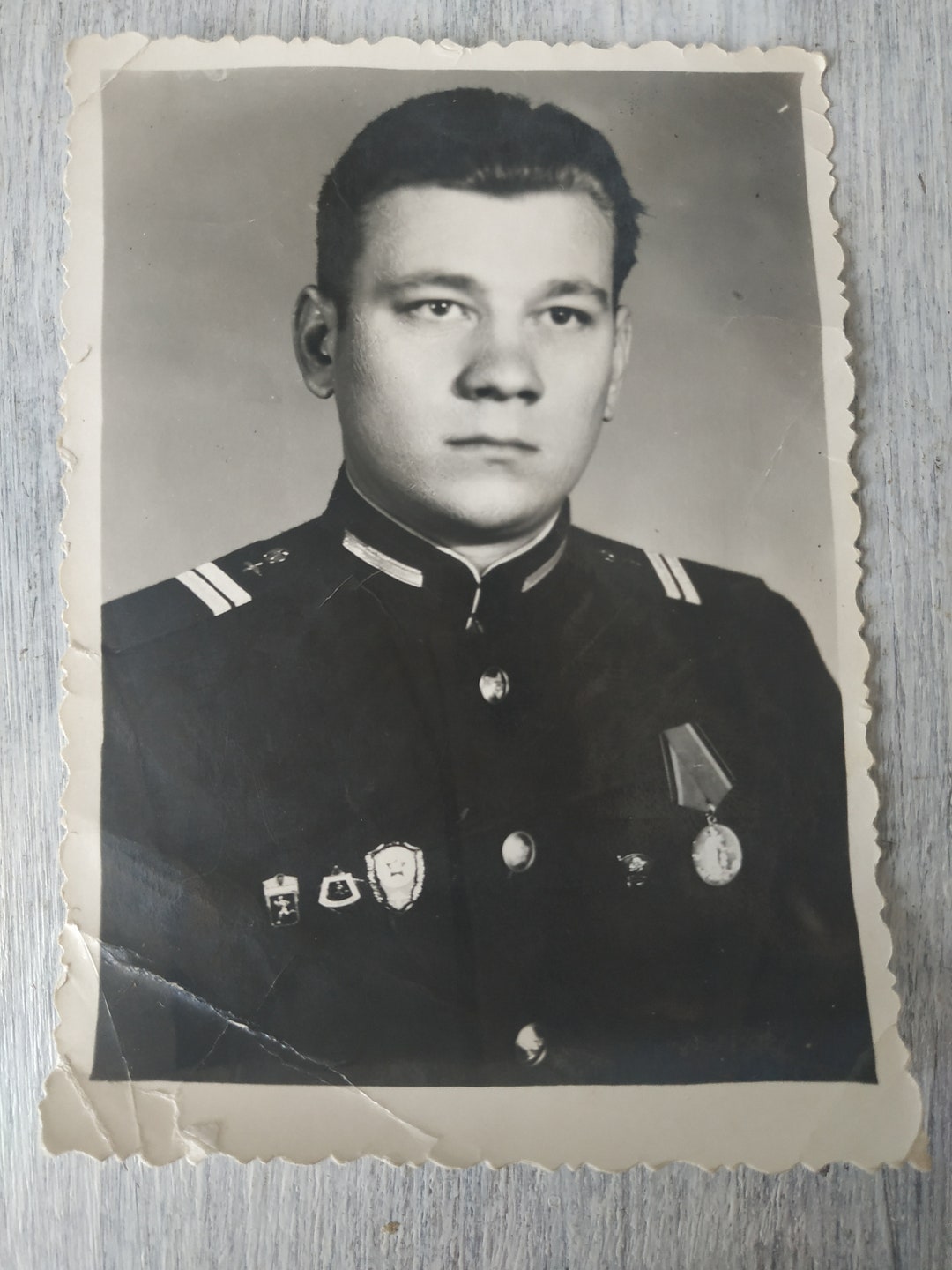 Vintage Soviet Soldier Portrait Photo Young Military Man in Uniform ...