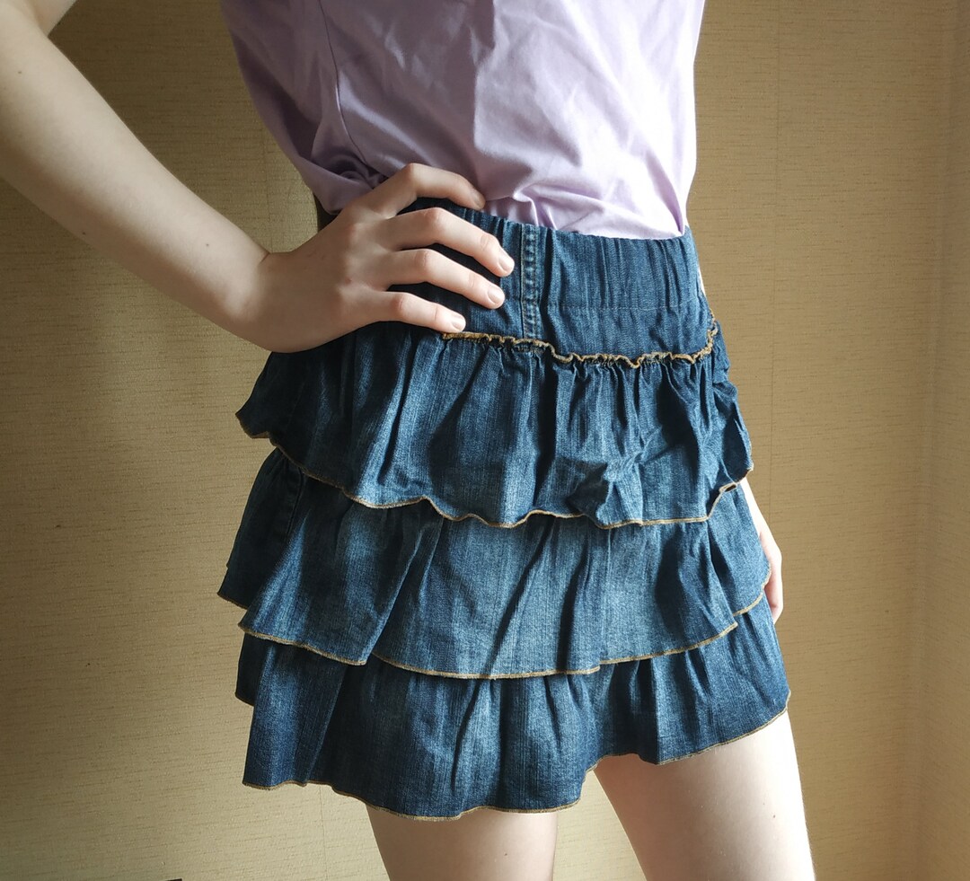 Vintage Denim Ruffle Skirt: Girls Size 7-8, Elastic Waist - Etsy