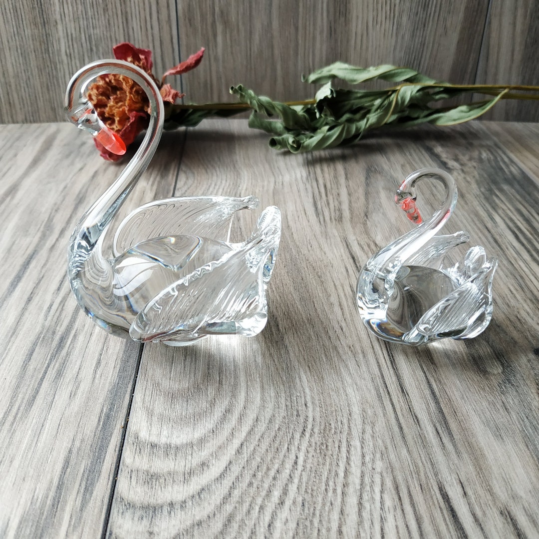 Vintage Glass Swans Wedding Small Glass Swan Czech Glass Collectible ...