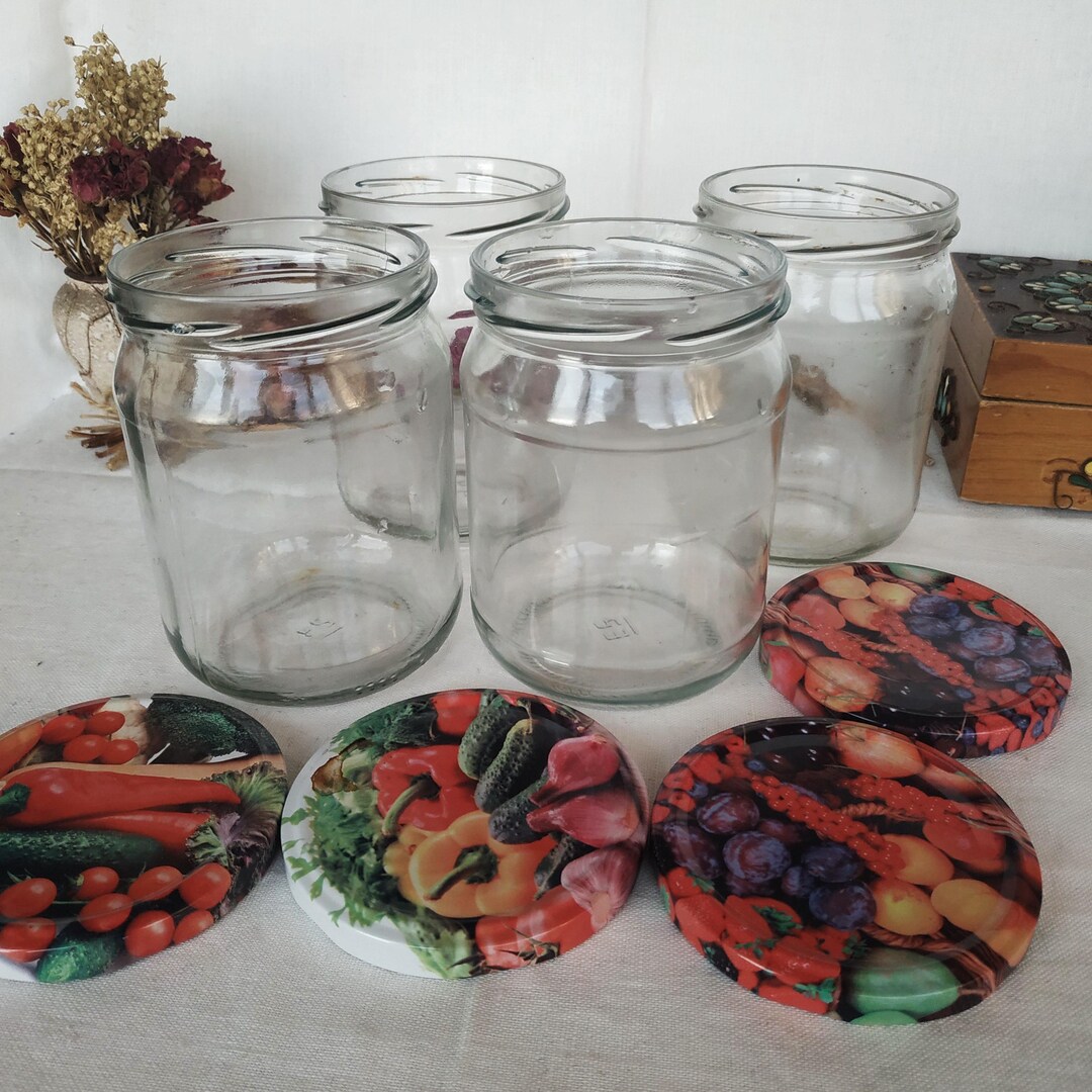 Vintage Ukrainian Glass Jars With Tin Lids, 4-piece Set - Etsy