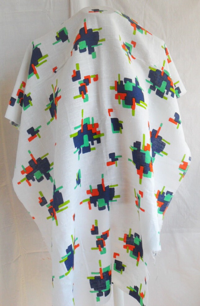 Geometric Pattern Vintage White Linen With Bright Summer Print - Etsy